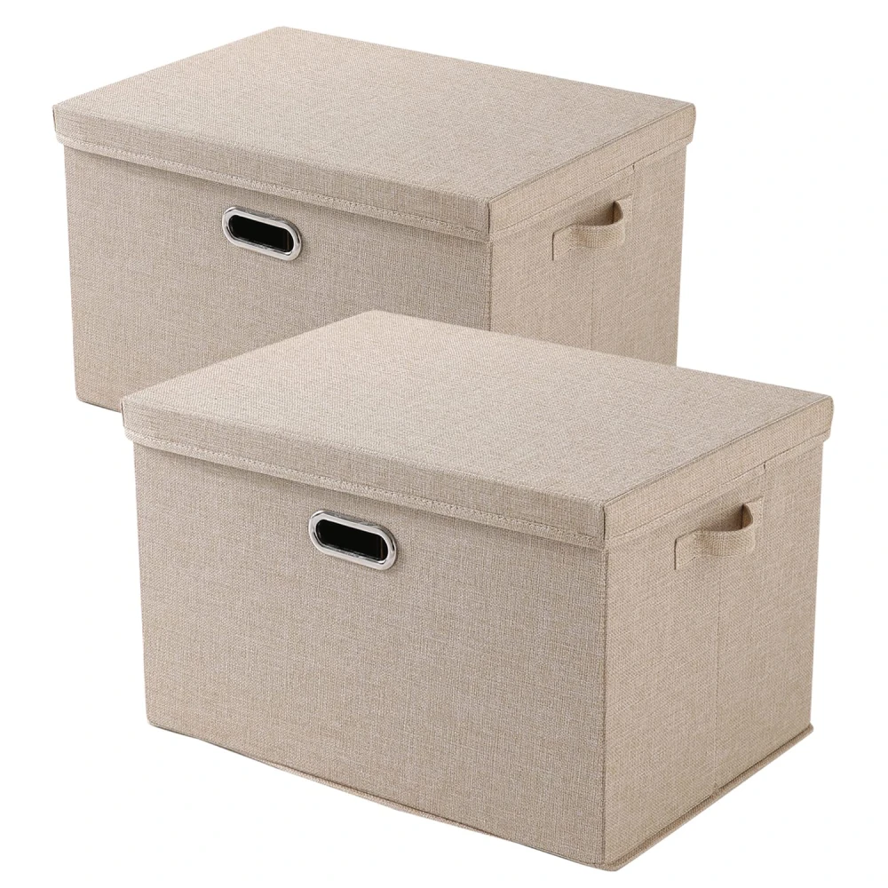 Storage Bins with cover for Cupboard, Home and Office - Beige