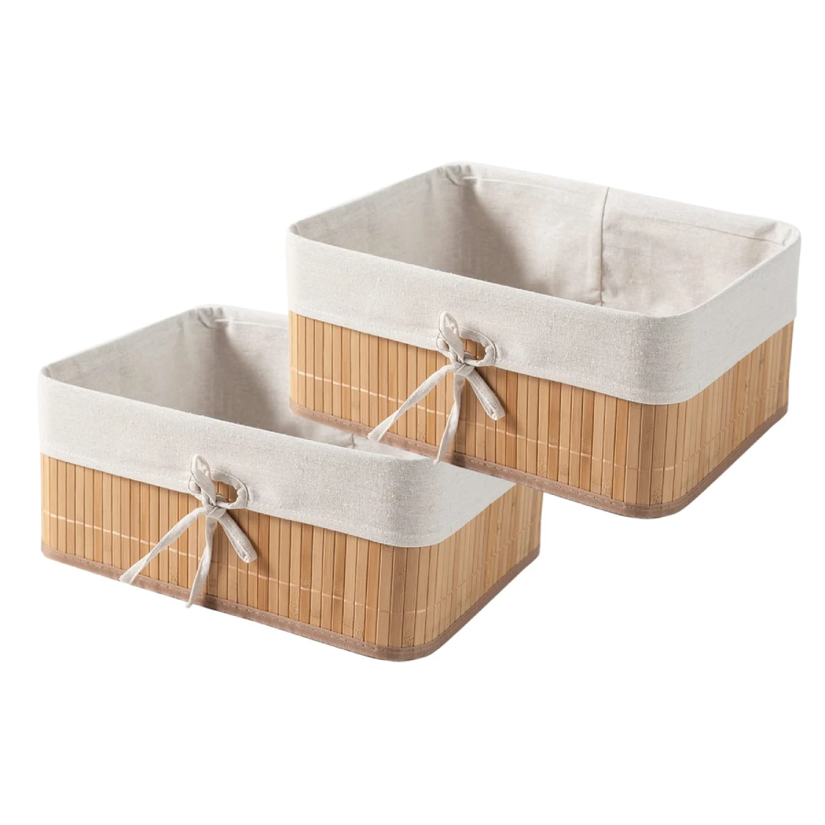 Eco-Friendly Bamboo Baskets Pack of 2 (Natural Brown, Large)