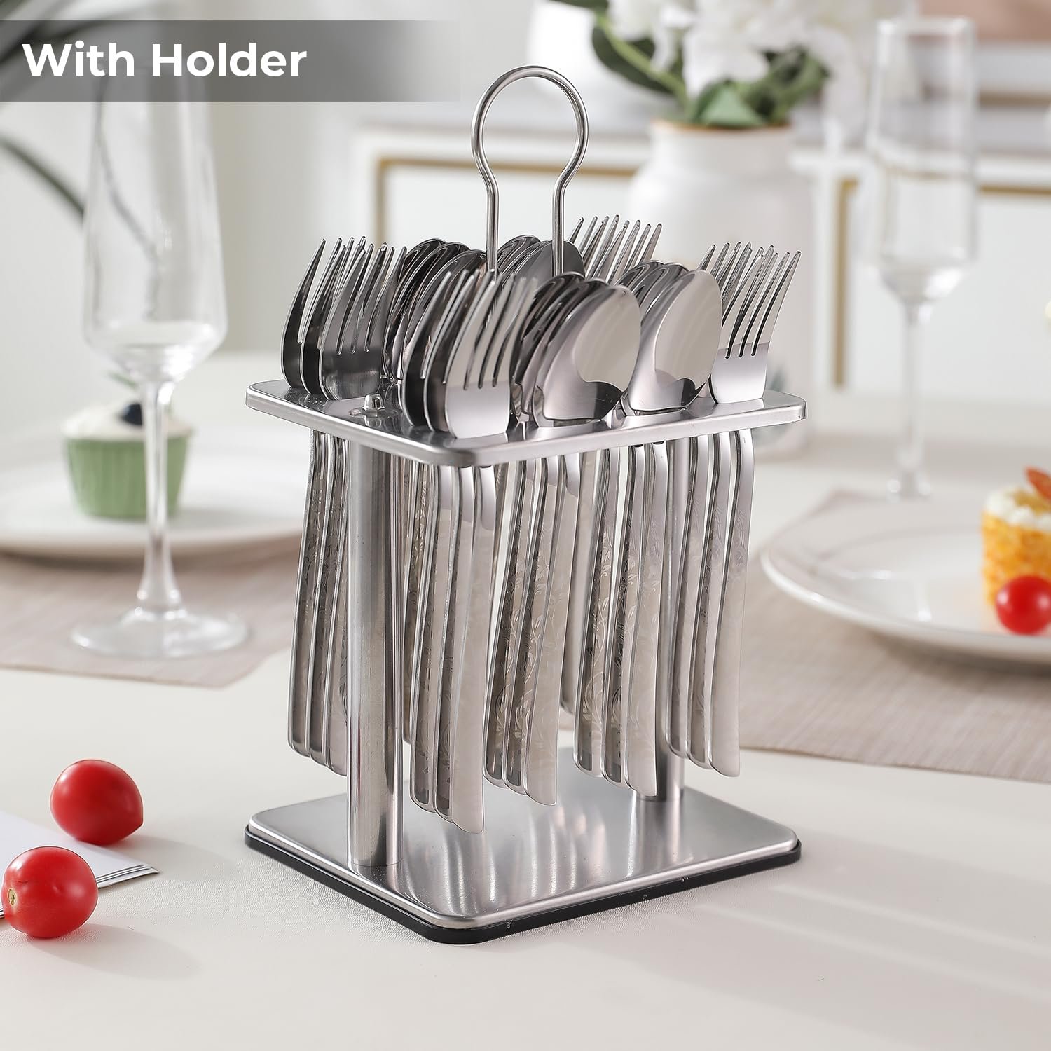 Cutlery Set with stand -24 Pcs - 12 Fork and 12 Spoon