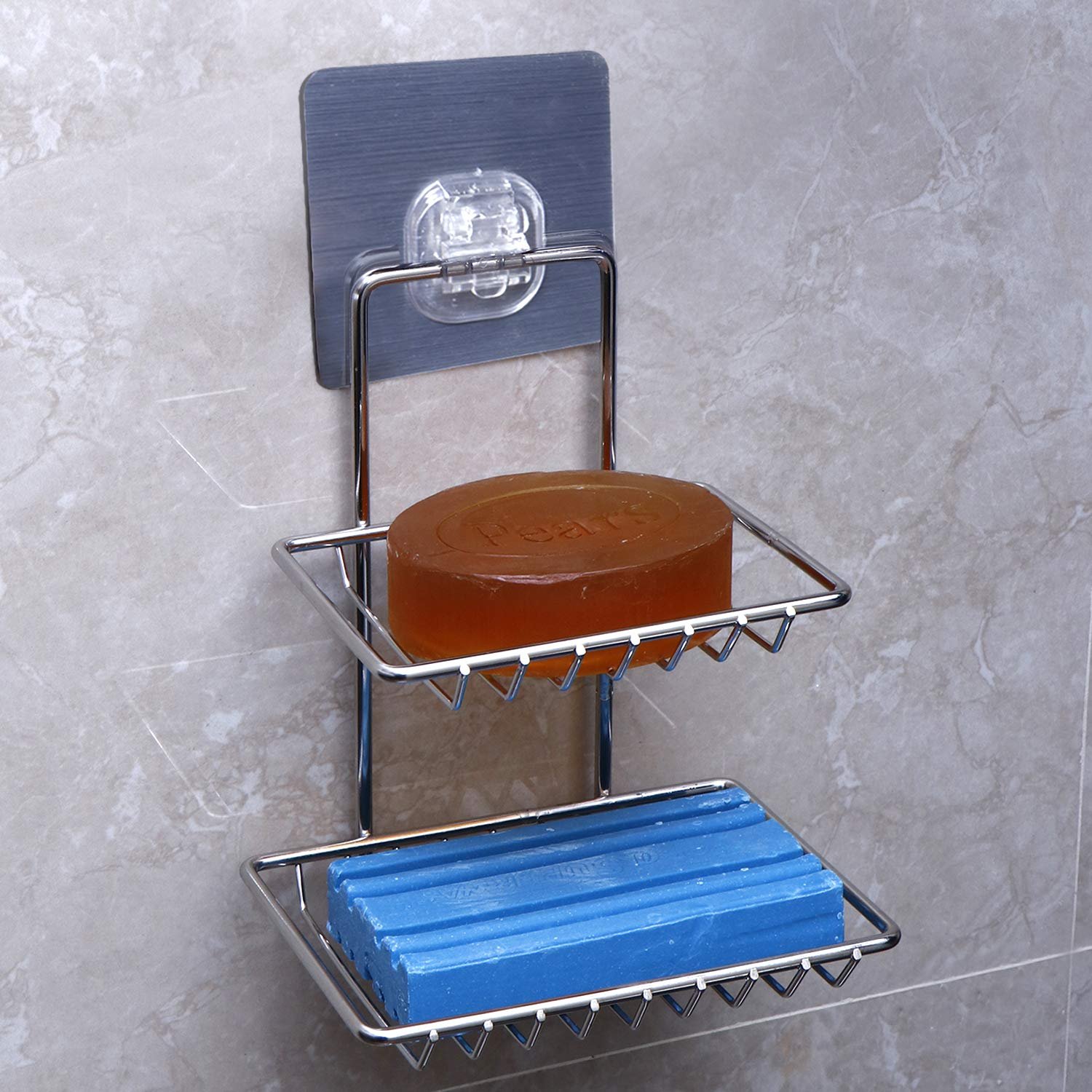 Steel Soap Tray | Double Soap Stand Self Adhesive at Homekia.in